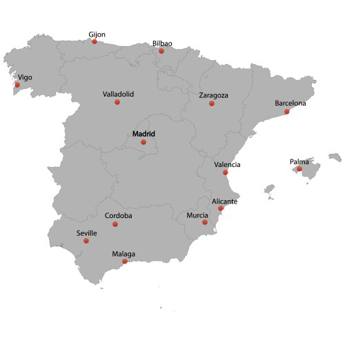 Spain higt detailed map with subdivisions Vector Image