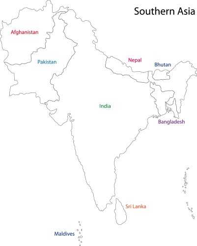 Southern asia map Royalty Free Vector Image - VectorStock