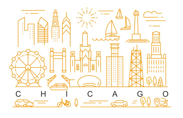 Chicago minimal style city outline skyline Vector Image