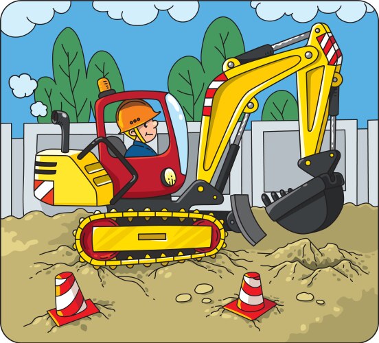 Funny small excavator with eyes Royalty Free Vector Image