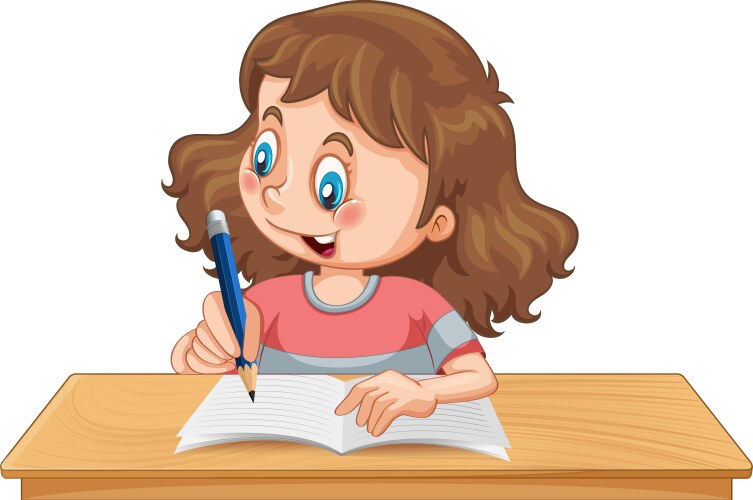 Cute little girl writing at school a colorful Vector Image