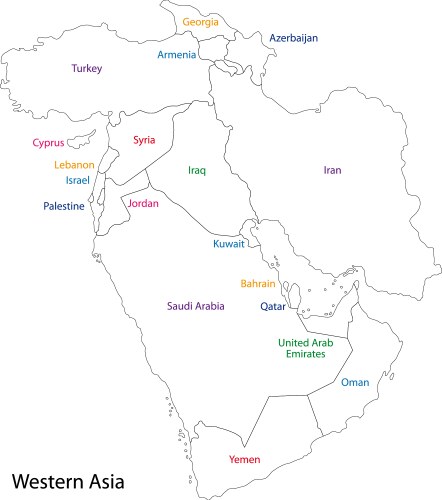 Western asia map Royalty Free Vector Image - VectorStock