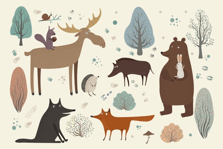 Educational with cartoon european animals Vector Image