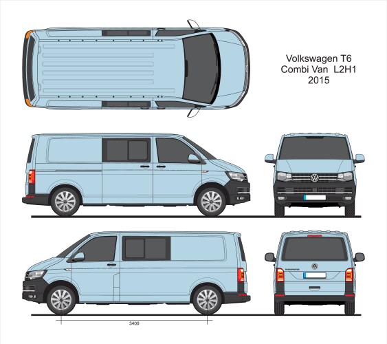 Volkswagen t6 combi van l2h1 2015-present Vector Image
