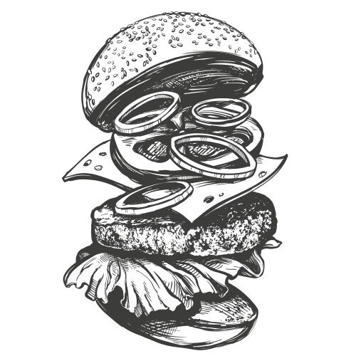 Burger hand drawing sketch engraving Royalty Free Vector