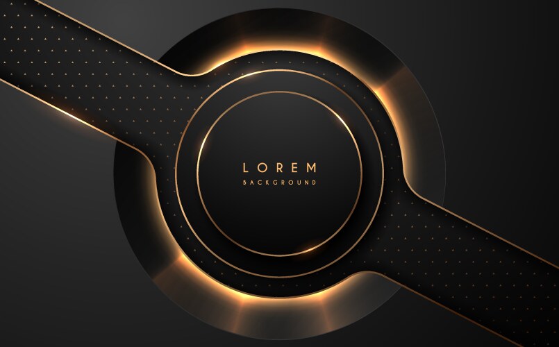 Abstract black circle background with gold lines Vector Image