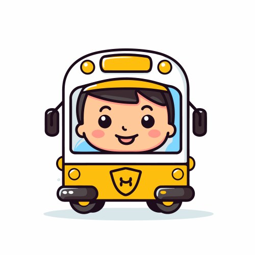 Cute little boy riding a school bus in cartoon Vector Image