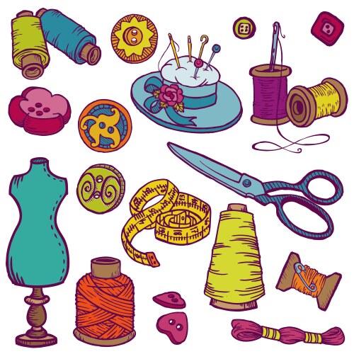 Sewing kit doodles Royalty Free Vector Image - VectorStock
