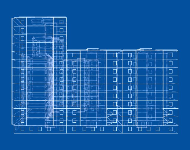 Wire-frame model a multi-storey building Vector Image