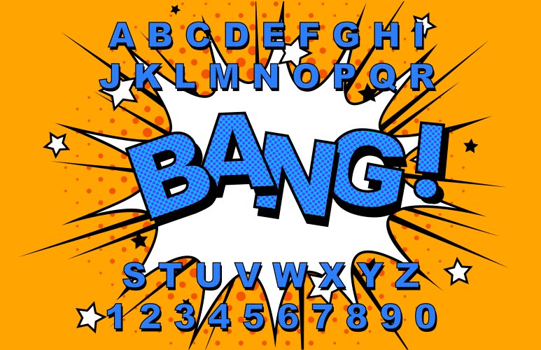 Comic alphabet retro pink letters numbers Vector Image