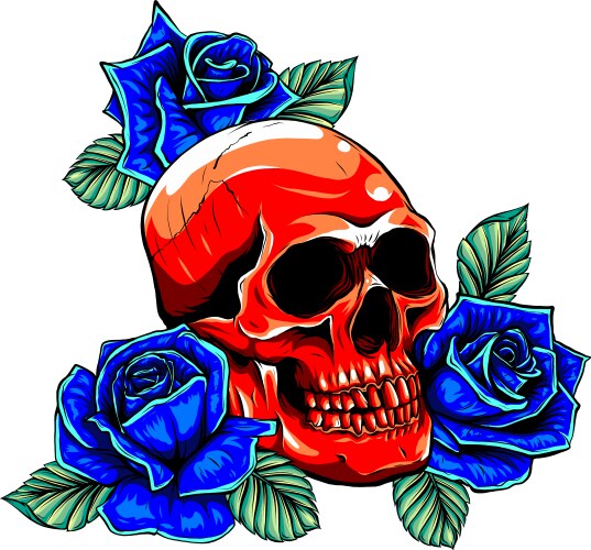 Hand drawn skull with roses head wreath Royalty Free Vector