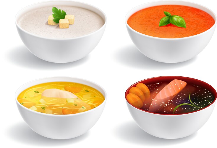 Soup realistic set Royalty Free Vector Image - VectorStock