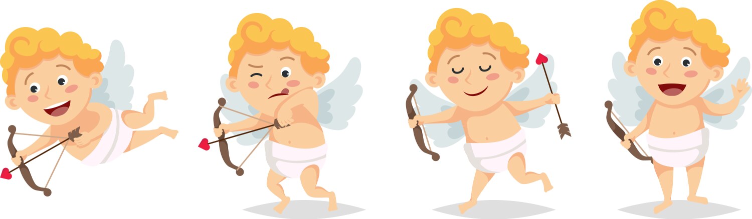 Cupid set cute character in different poses Vector Image