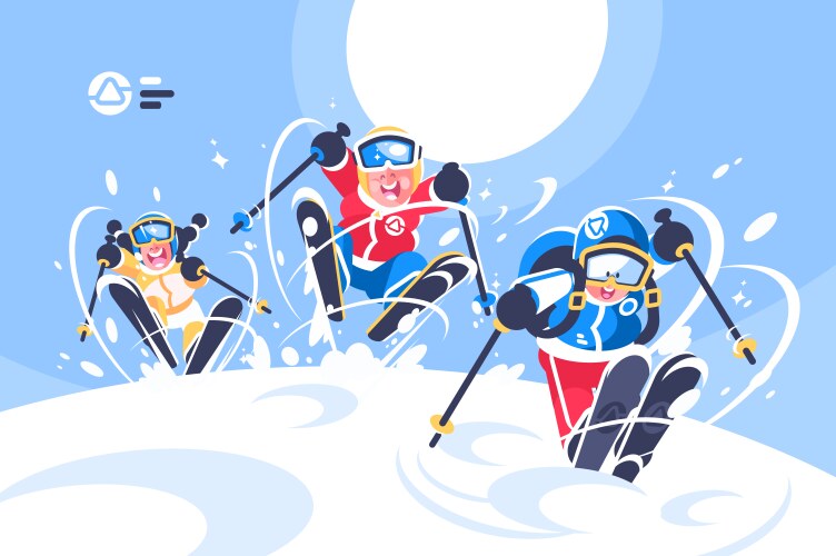 Children skiing on snow mountain Royalty Free Vector Image