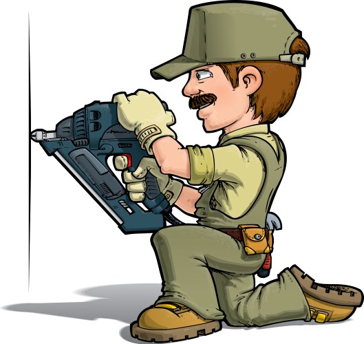 Retro cartoon handyman with different tools Vector Image