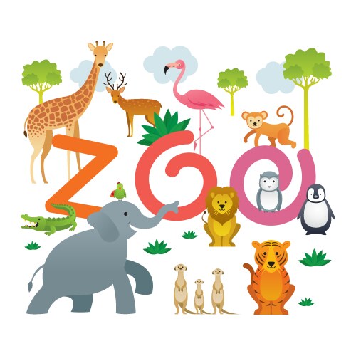 Cartoon zoo map with animals Royalty Free Vector Image