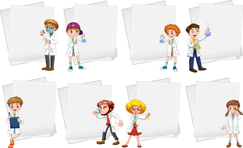 Girl in science gown holding white paper Vector Image