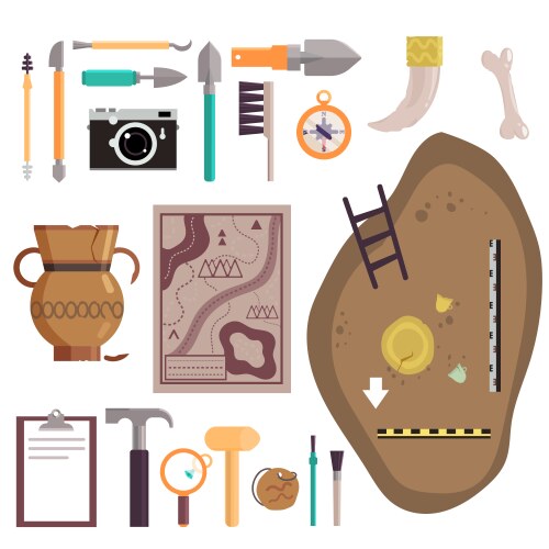 Archaeology icon set isolated Royalty Free Vector Image