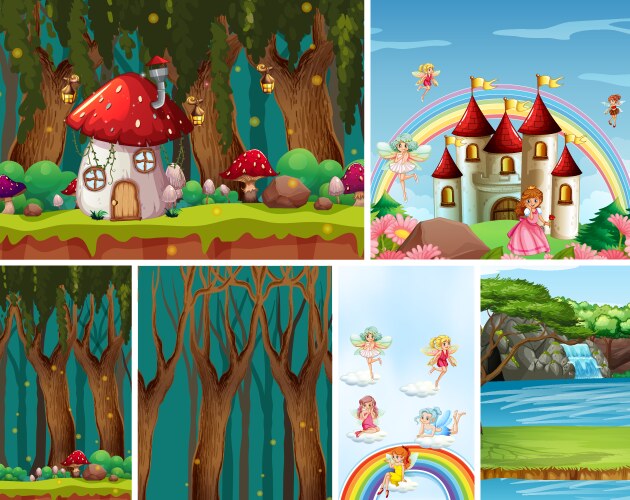 Six different scene fantasy world Royalty Free Vector Image