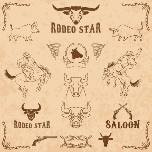 Rodeo show colorful set stickers Royalty Free Vector Image