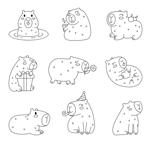 Cute cartoon kawaii capybara coloring page Vector Image