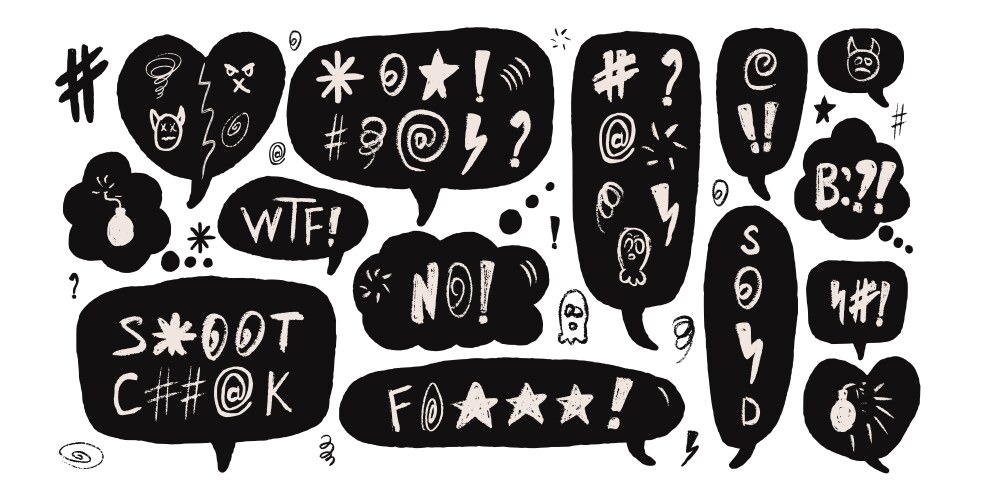 Swear words speech bubbles curse crayon doodle Vector Image