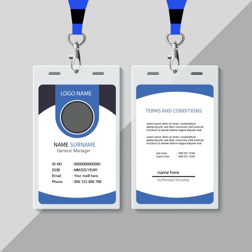Simple blue geometric id card design template Vector Image