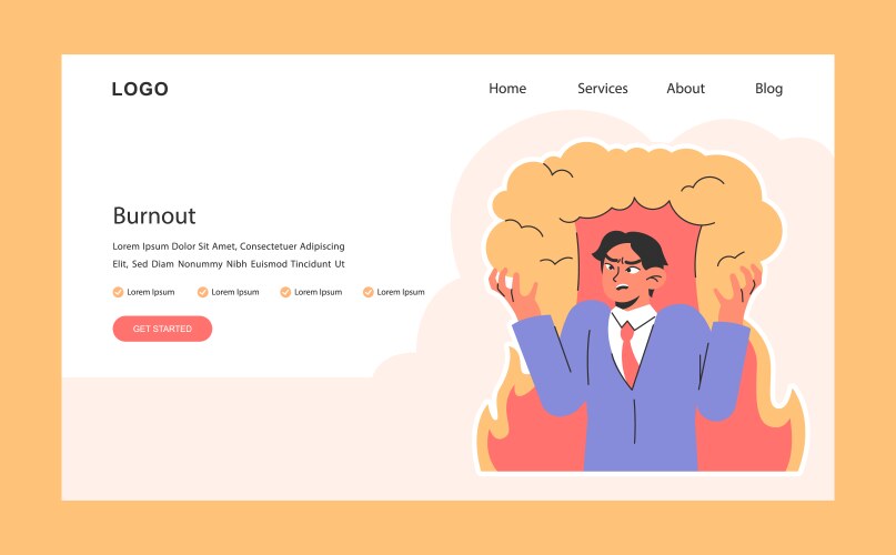 Work burnout web banner or landing page Royalty Free Vector
