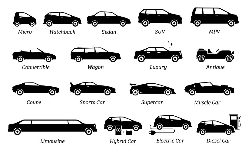 Car types flat icons Royalty Free Vector Image