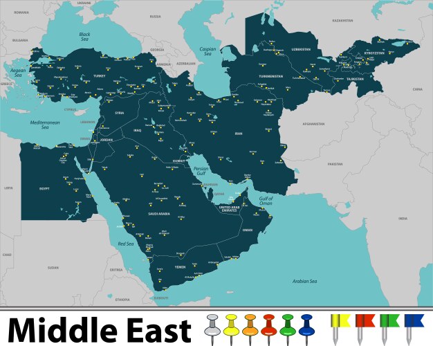 Map of middle east region Royalty Free Vector Image