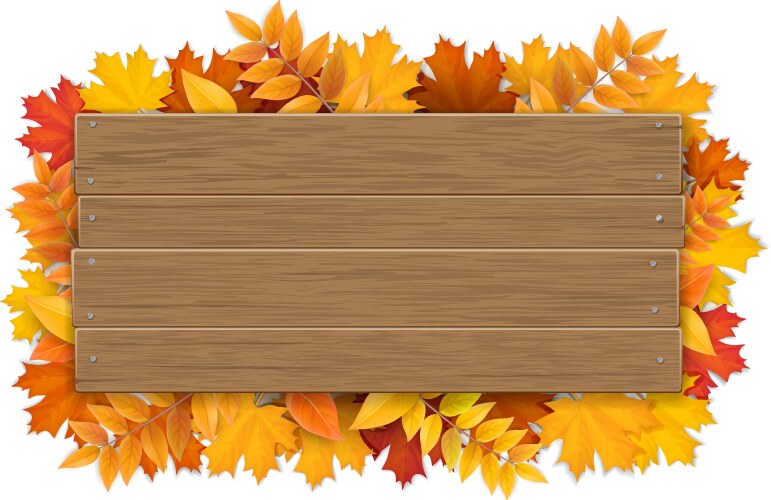 Empty wooden sign with some nails and green leaves