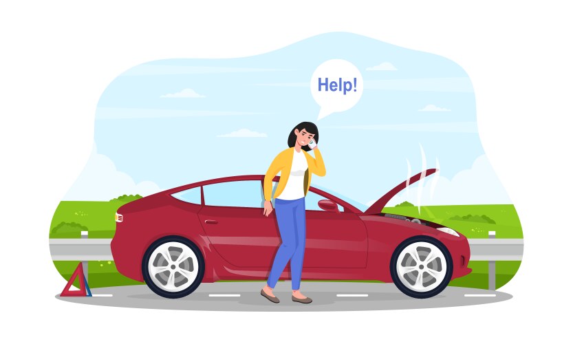Breakdown of the car on road a man calls Vector Image
