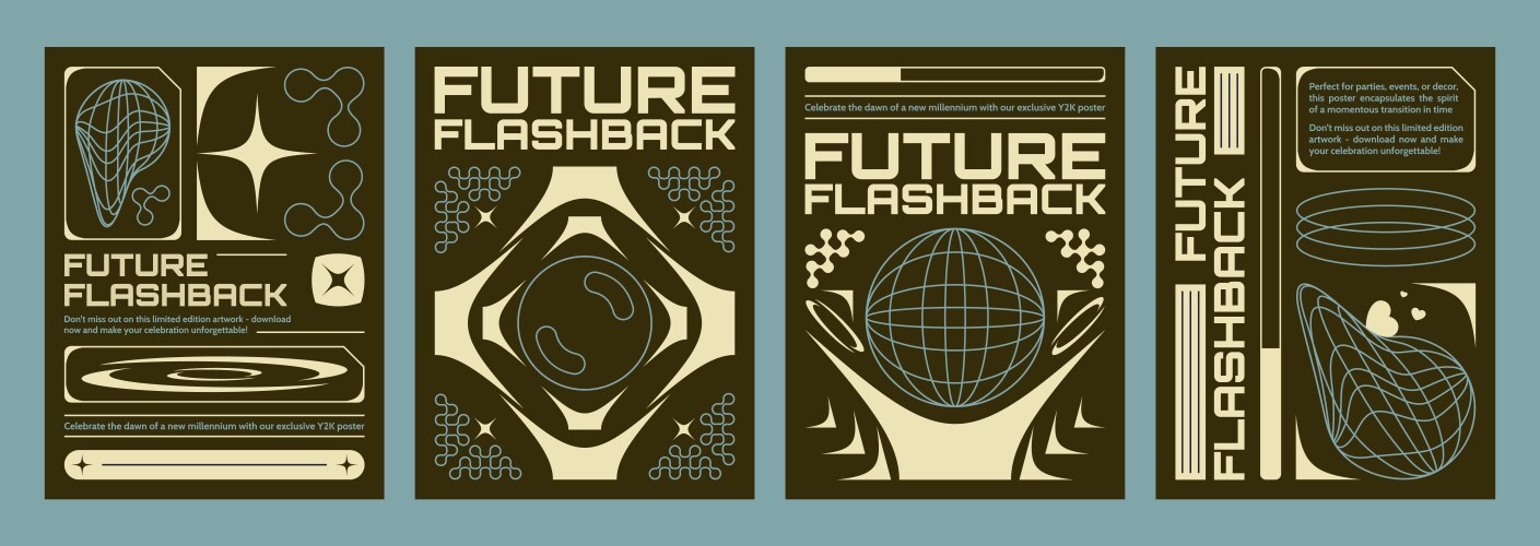 Retro futuristic vibe flyers set Royalty Free Vector Image
