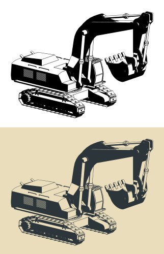 Heavy excavator drawings Royalty Free Vector Image