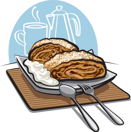 Apple strudel with sour cream Royalty Free Vector Image