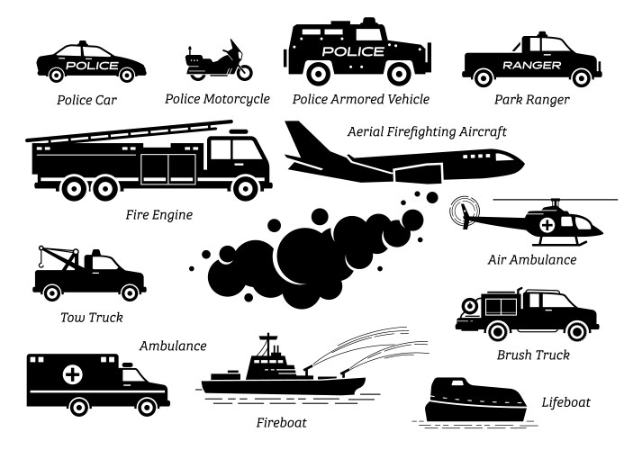 Police vehicles collection various emergency Vector Image