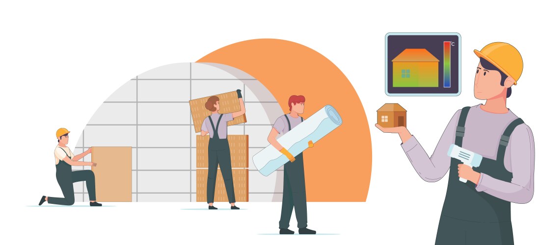 House thermal insulation works cartoon Royalty Free Vector