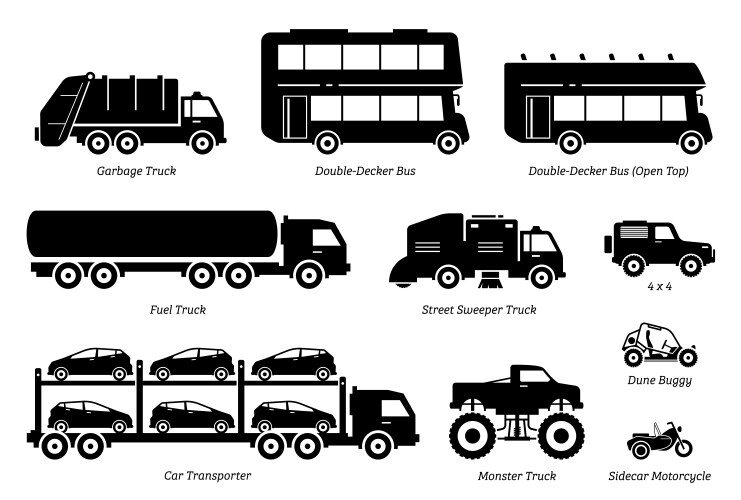 List construction vehicles tractors and heavy Vector Image