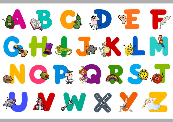 Education cartoon alphabet letters for kids Vector Image