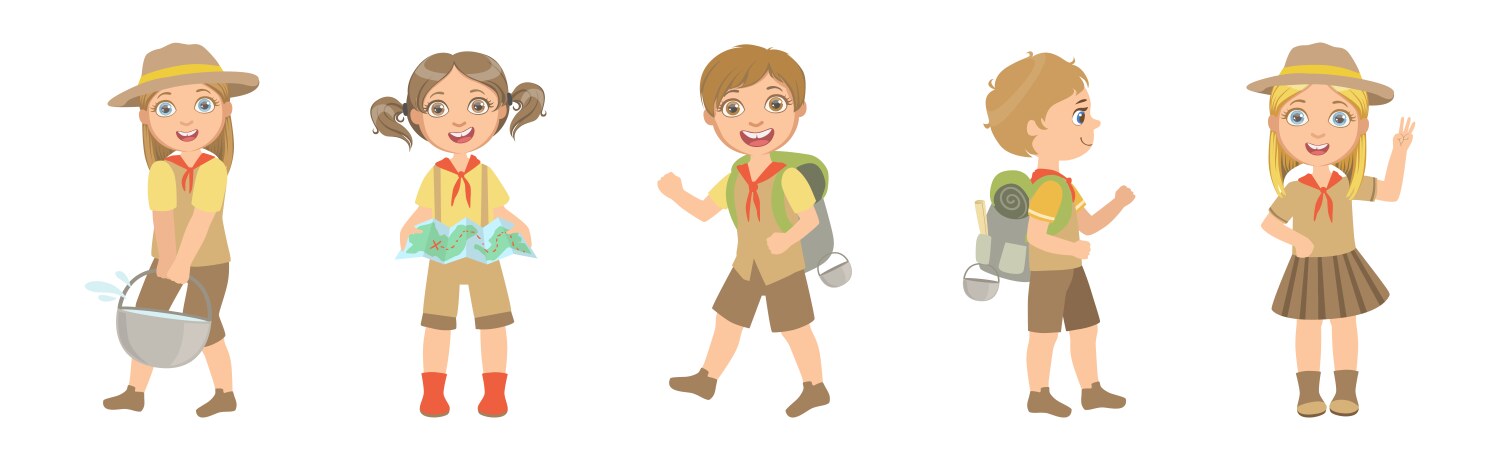 Happy kid scout character in khaki uniform Vector Image