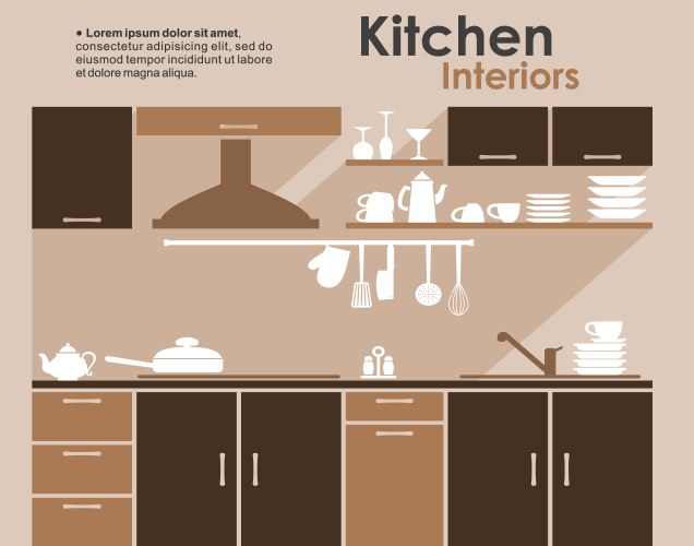 Flat kitchen interior design Royalty Free Vector Image