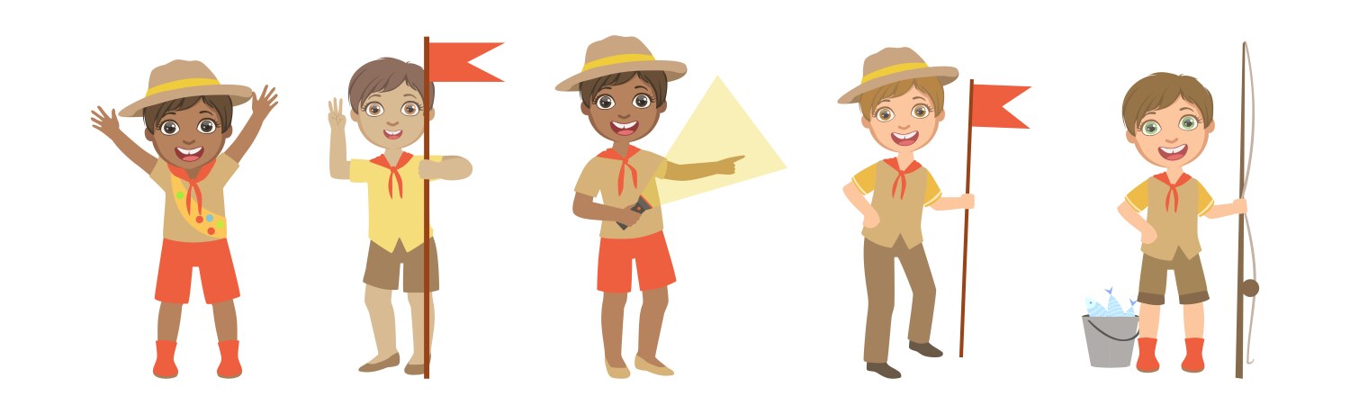 Happy kid scout character in khaki uniform Vector Image