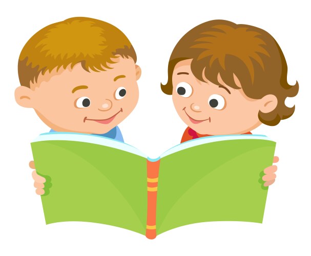 Cartoon kids reading book Royalty Free Vector Image