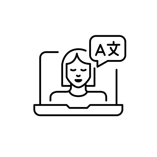 Handshake and speech bubble with languages symbols