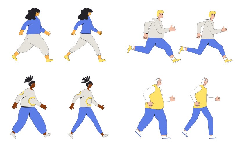 Weight loss women sequence set before and after Vector Image