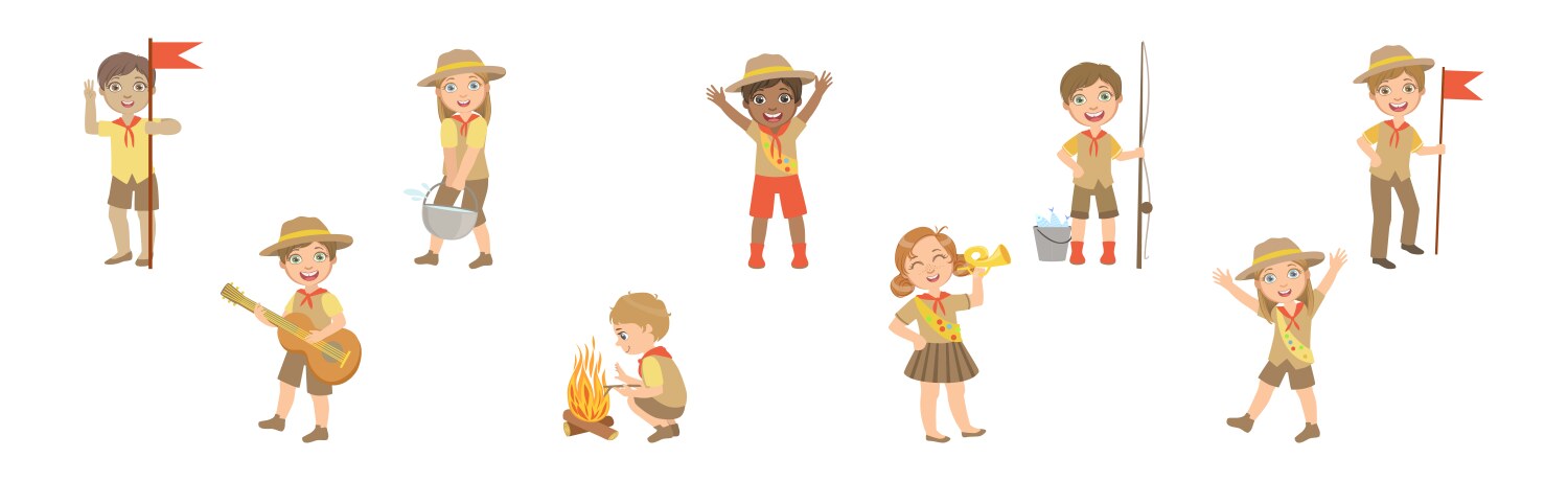 Happy kid scout character in khaki uniform Vector Image