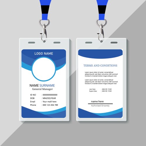 Simple blue geometric id card design template Vector Image