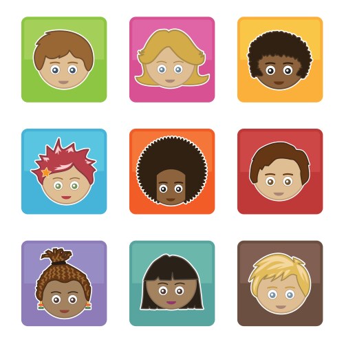 Cute kids face avatar cartoon character set Vector Image