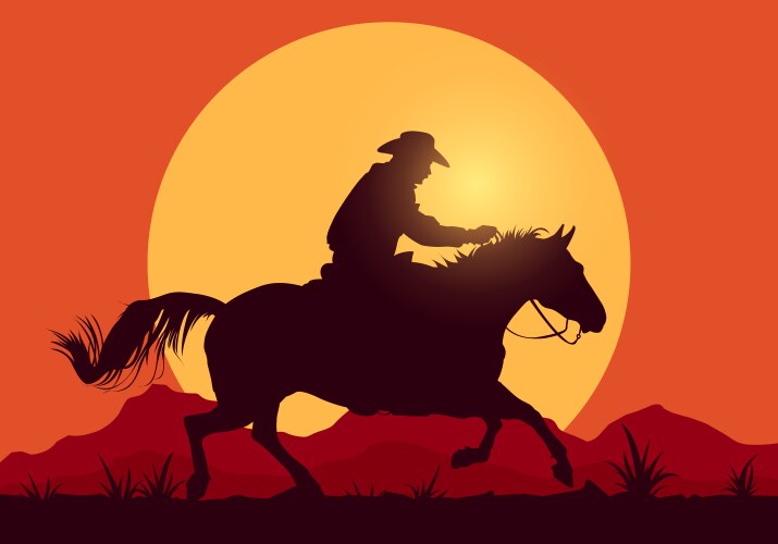 Cowboy On Horse Sunset