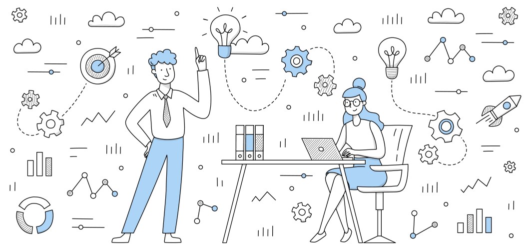 Cartoon group business people thinking Royalty Free Vector